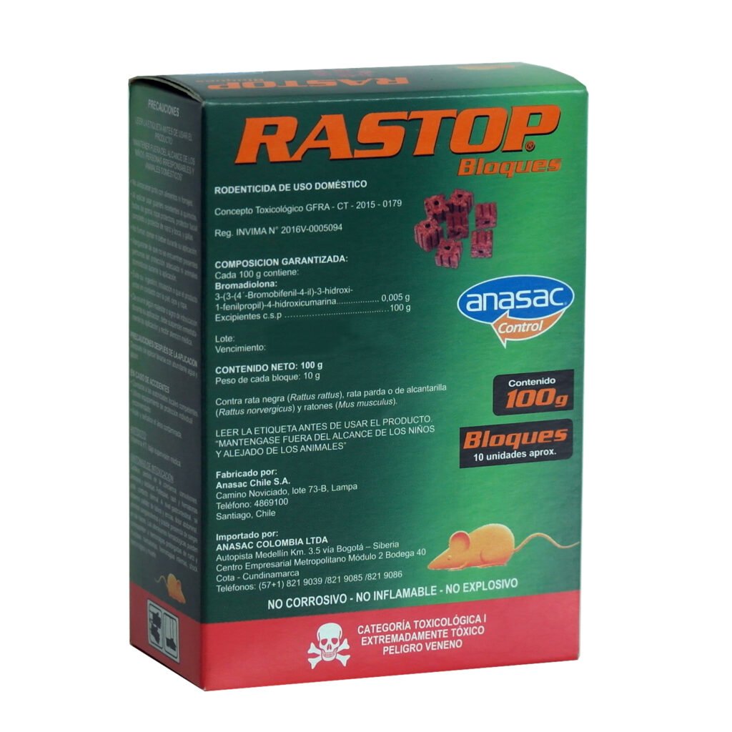 RODENTICIDA / RATICIDA RASTOP BLOQUE (100 GR) - Anasac Ambiental